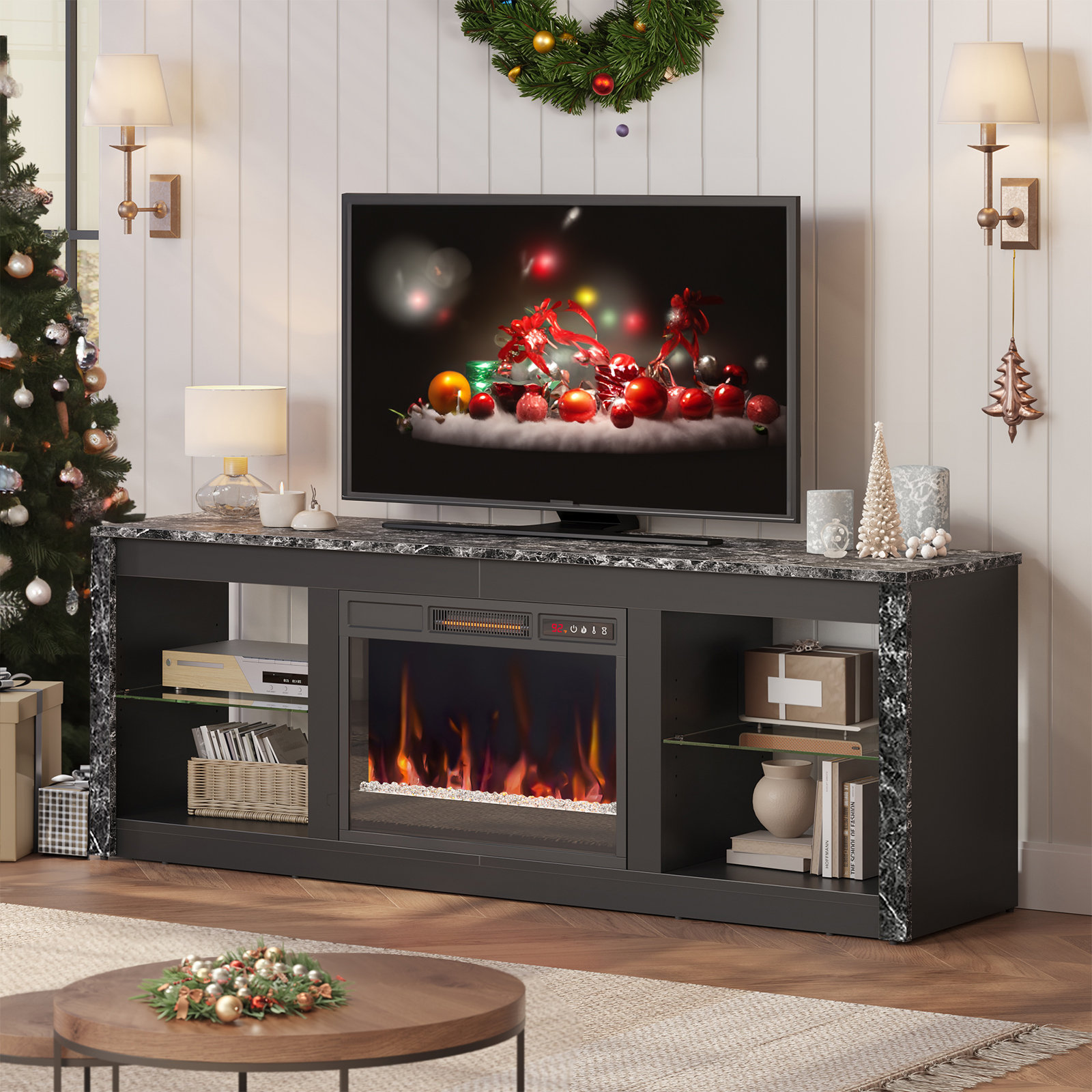 Wade Logan Benigno TV Stand for TVs up to 70" with Electric Fireplace Included & Reviews ...